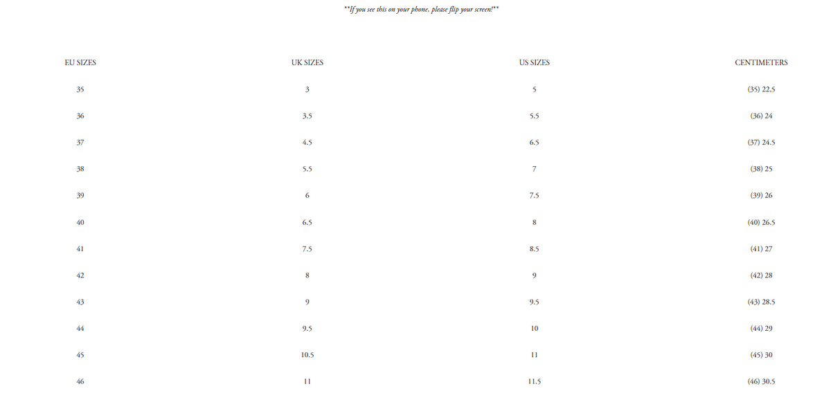 Size chart – Nomadic State of Mind