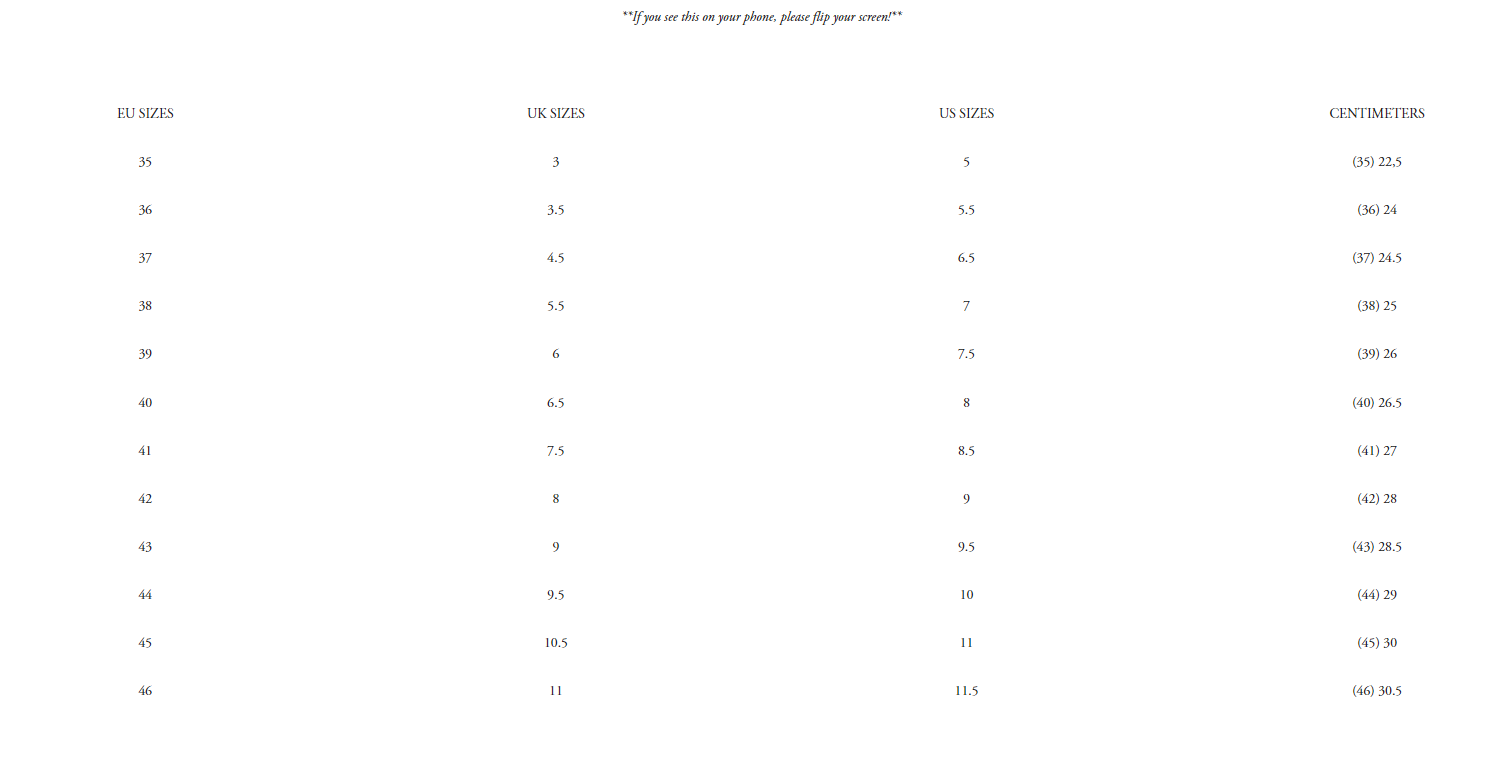 Size chart – Nomadic State of Mind